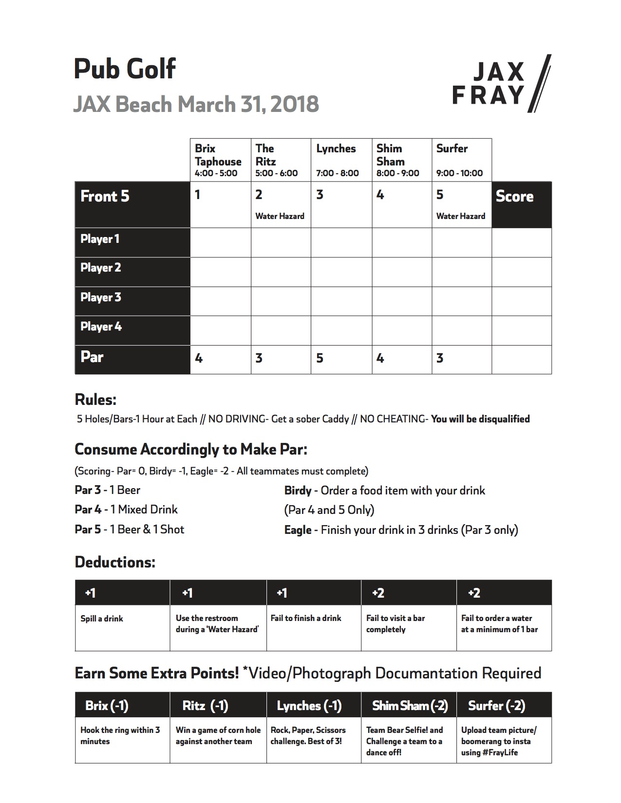 JAX Fray_Pub Golf_Scoresheet - JAX Fray